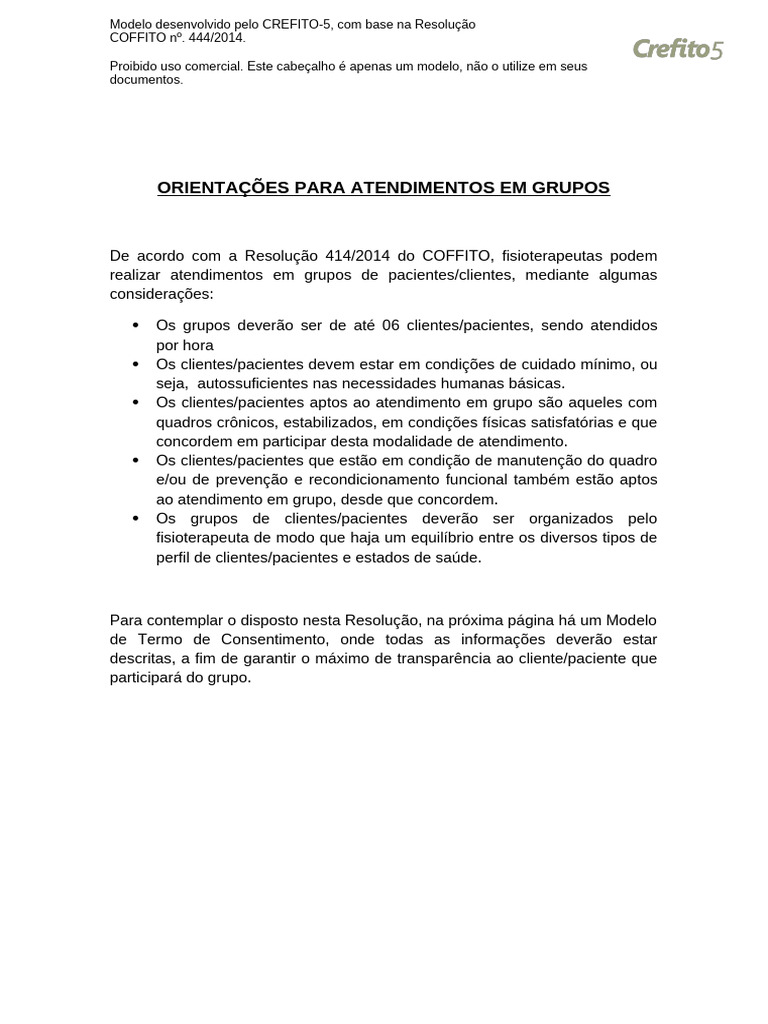 2024 Modelo de Termo de Consentimento para Atendimento em Grupos | PDF