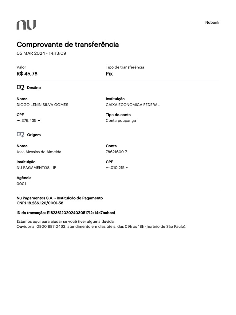 Comprovante Nubank 06 03 2024 | PDF Comprovante Nubank 06 03 2024 | PDF