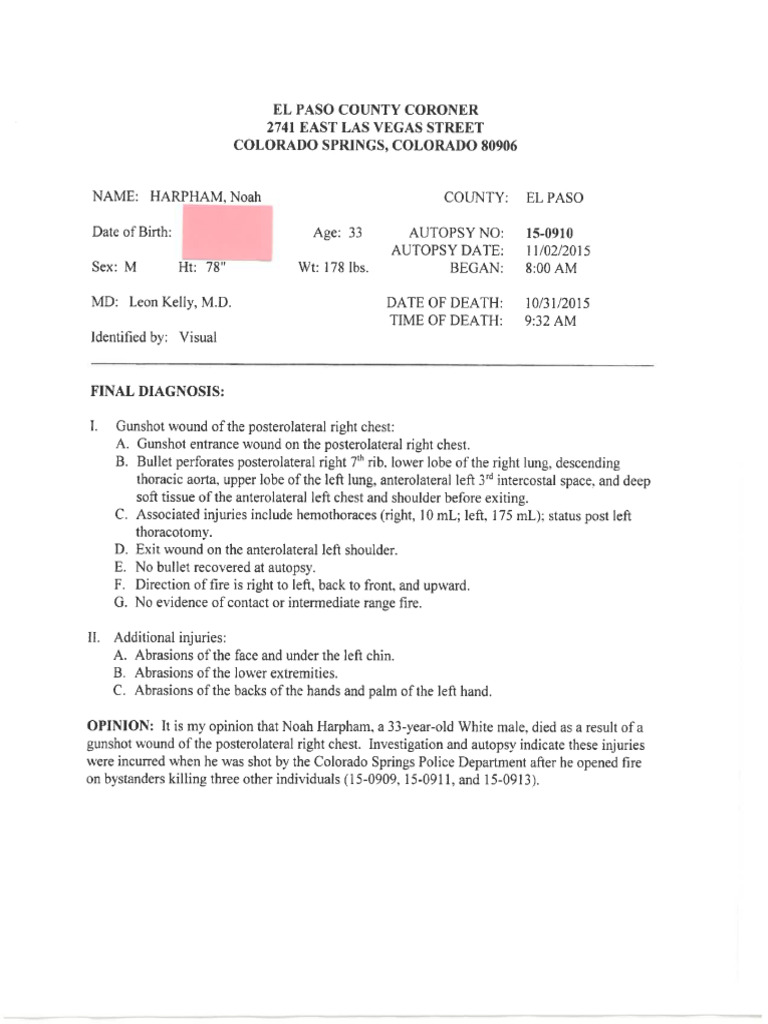 Noah Harpham Autopsy Report | PDF