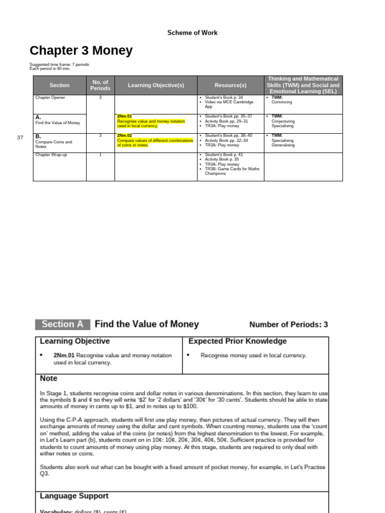 MCE Cambridge Primary Maths 2E Stage2 SOW and LP C03 | PDF