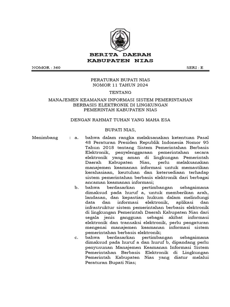 Perbup No 11 THN 2024 TTG Mki Spbe | PDF