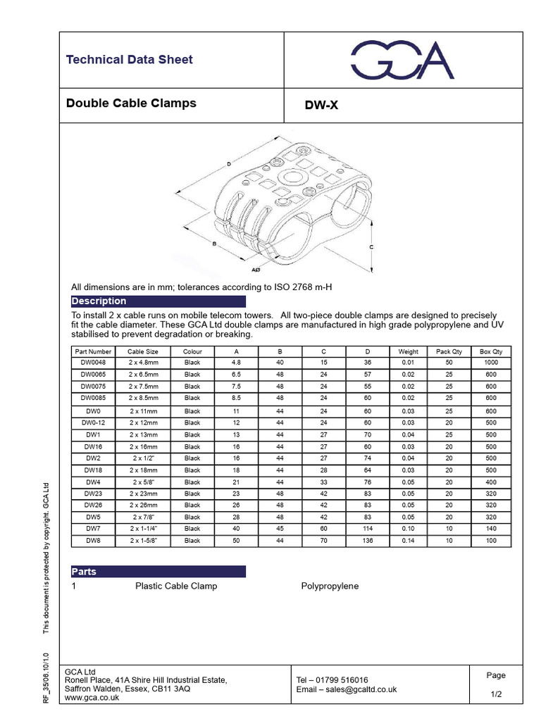 GCA Double Cable Clamps Datasheet | PDF