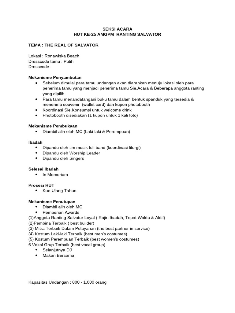 Rancangan SIE Acara HUT 25th Salvator | PDF
