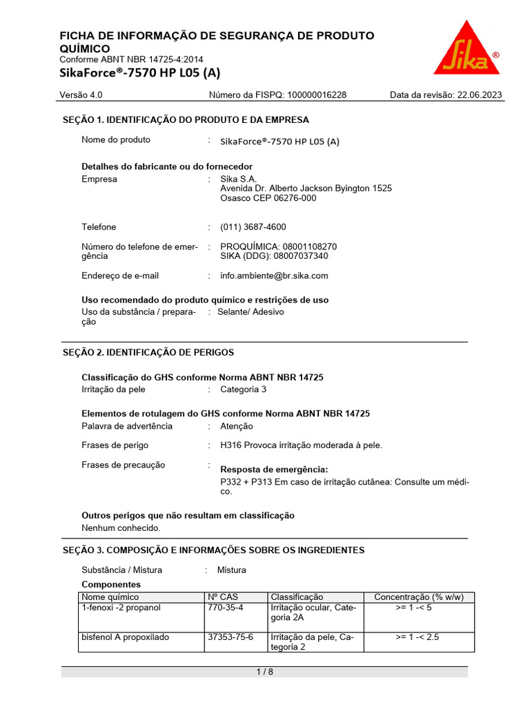 FISPQ - SikaForce-7570 HP L05 (A) | PDF