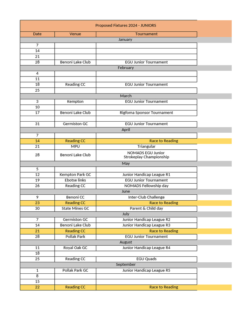 2024 Junior Fixtures | PDF