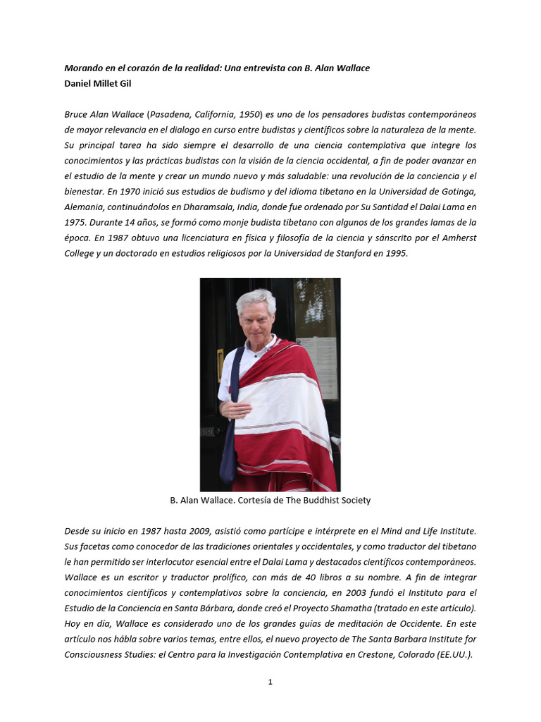 B. Alan Wallace: Ciencia y Budismo en Conciencia | PDF