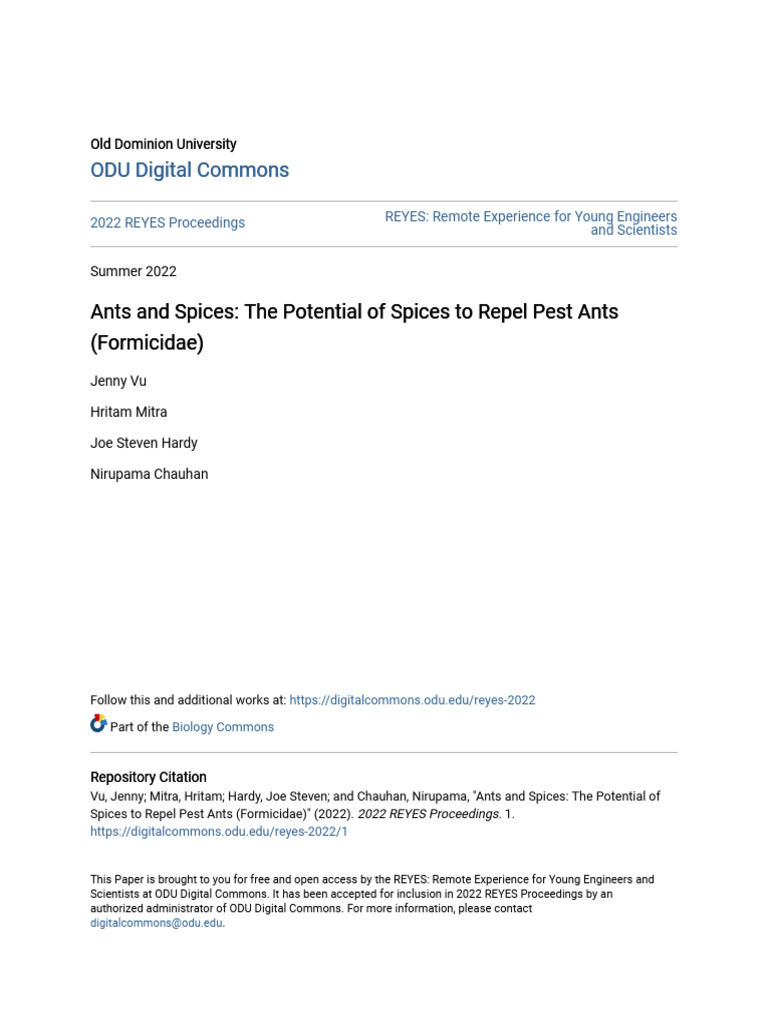 Ants and Spices_ The Potential of Spices to Repel Pest Ants (Form | PDF