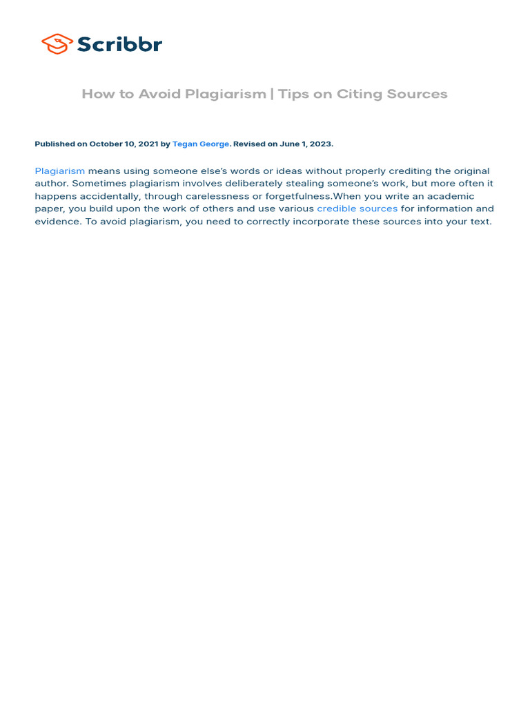 How To Avoid Plagiarism - Tips On Citing Sources | PDF