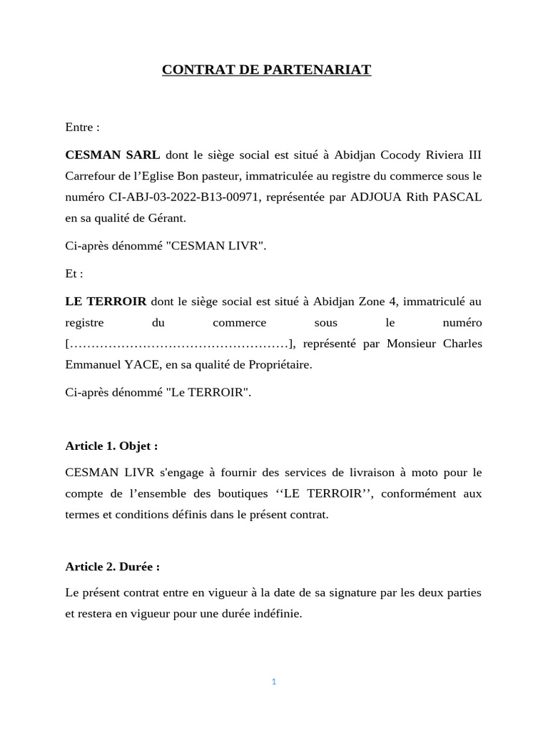 CONTRAT DE PARTENARIAT | PDF