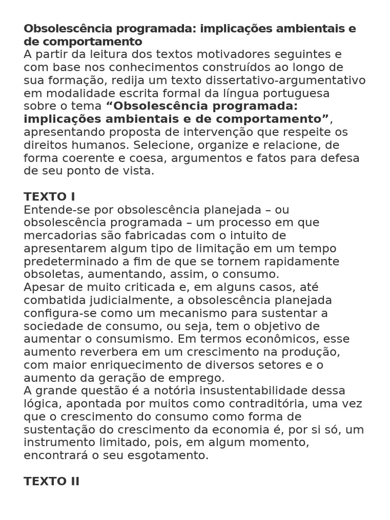 Tema 5 - ENEM - OBSOLESCÊNCIA PROGRAMADA | PDF