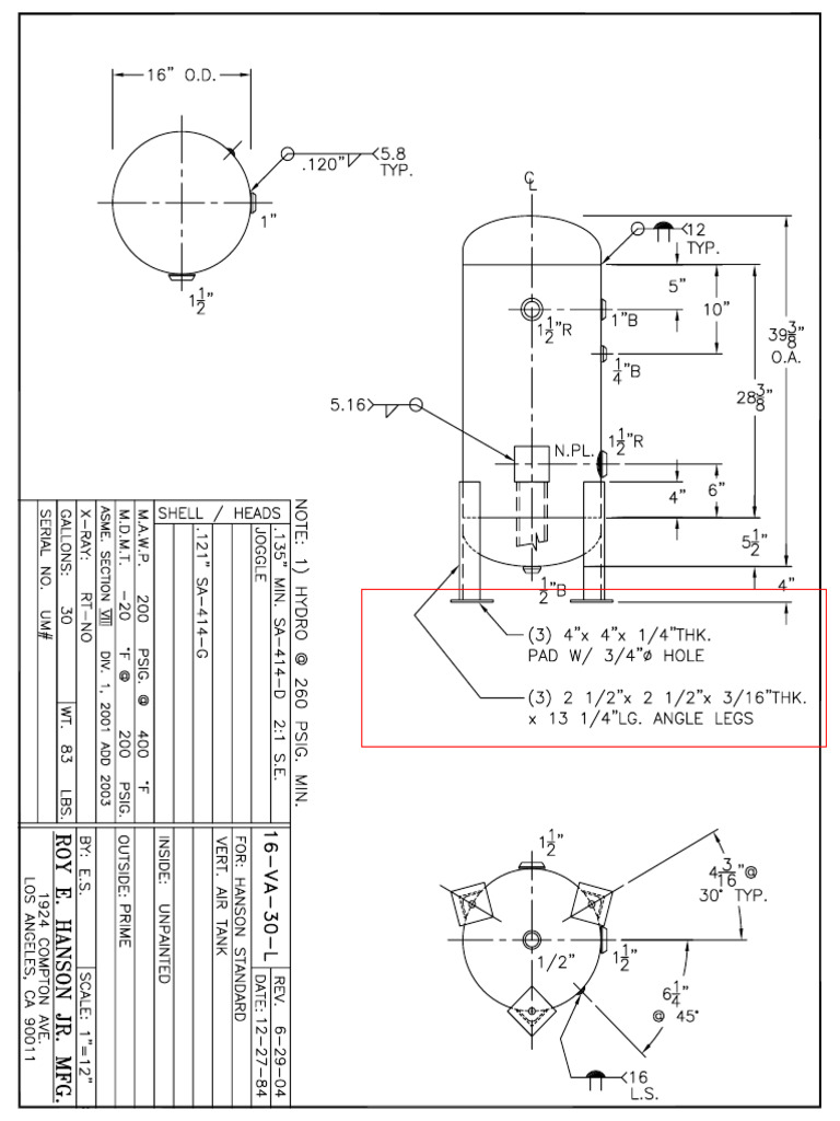 Hanson Standard Pressure Vessels Drawings | PDF