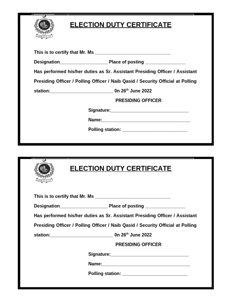 Election Duty Certificate | PDF