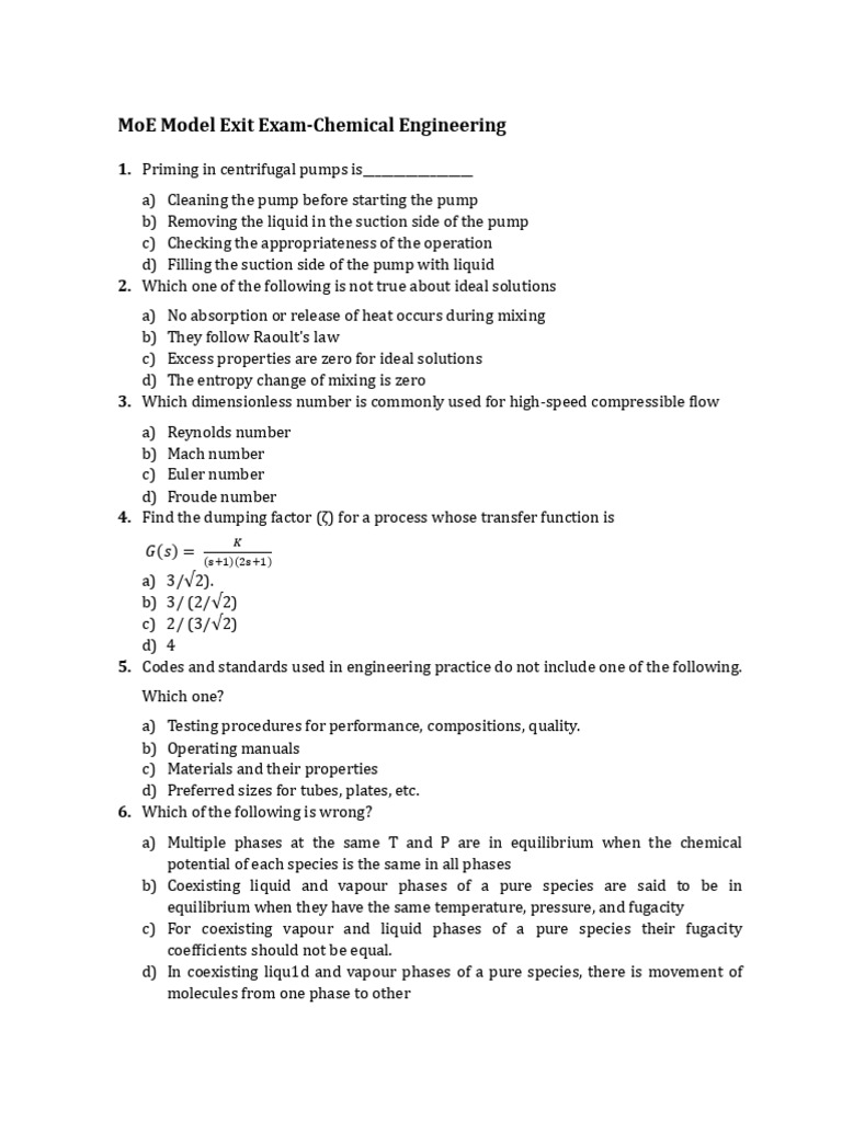 MoE-Model Exit Exam Chem Eng'g | PDF