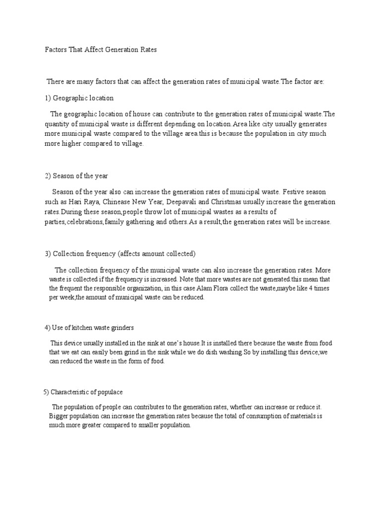 Factors Influencing Solid Waste Rates | PDF | Recycling | Waste
