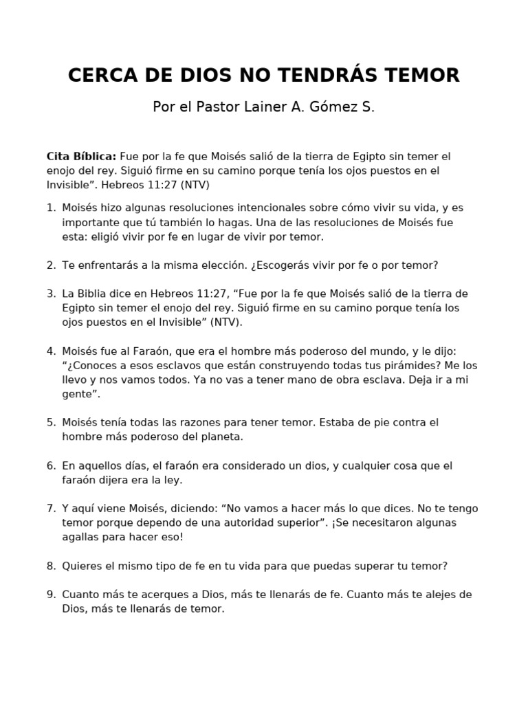 Cerca de Dios No Tendrás Temor | PDF