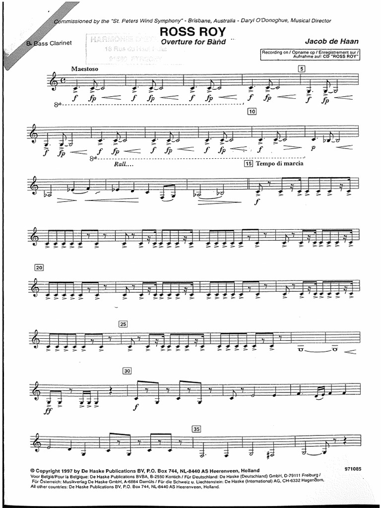 Clarinete Bajo - Ross Roy (Jacob de Haan) | PDF