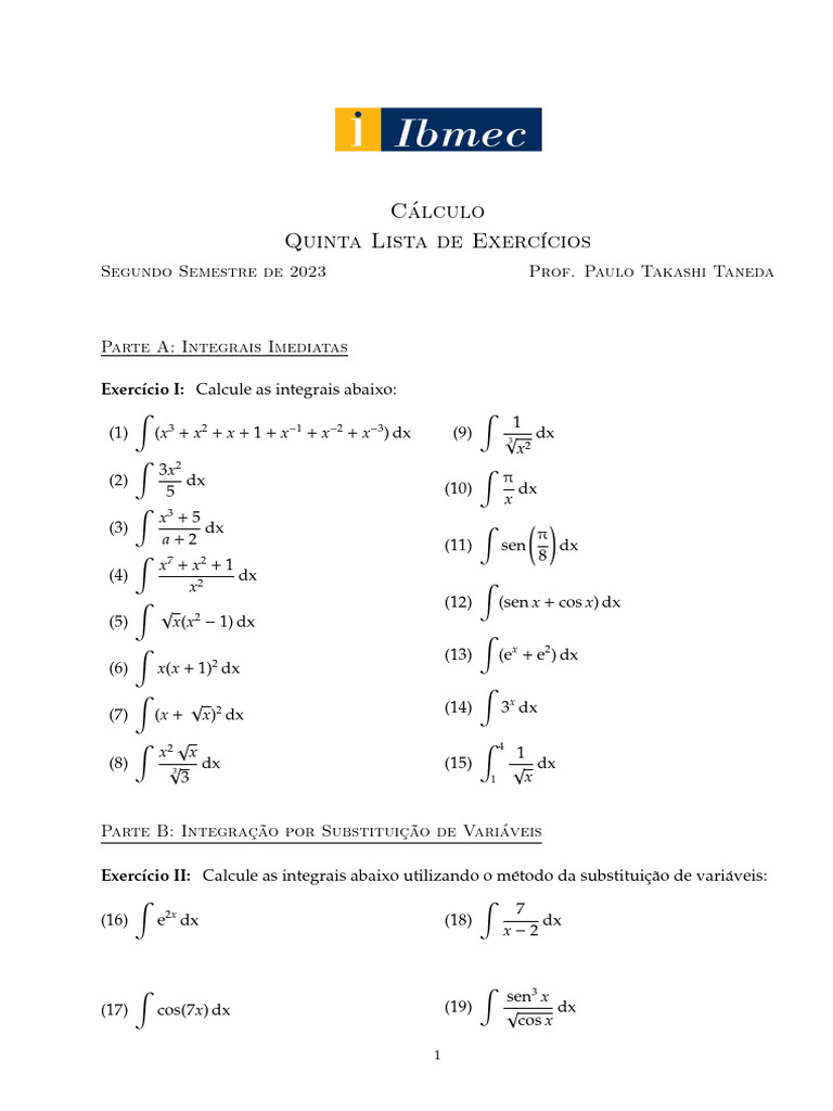 C Lculo - Lista 5 | PDF
