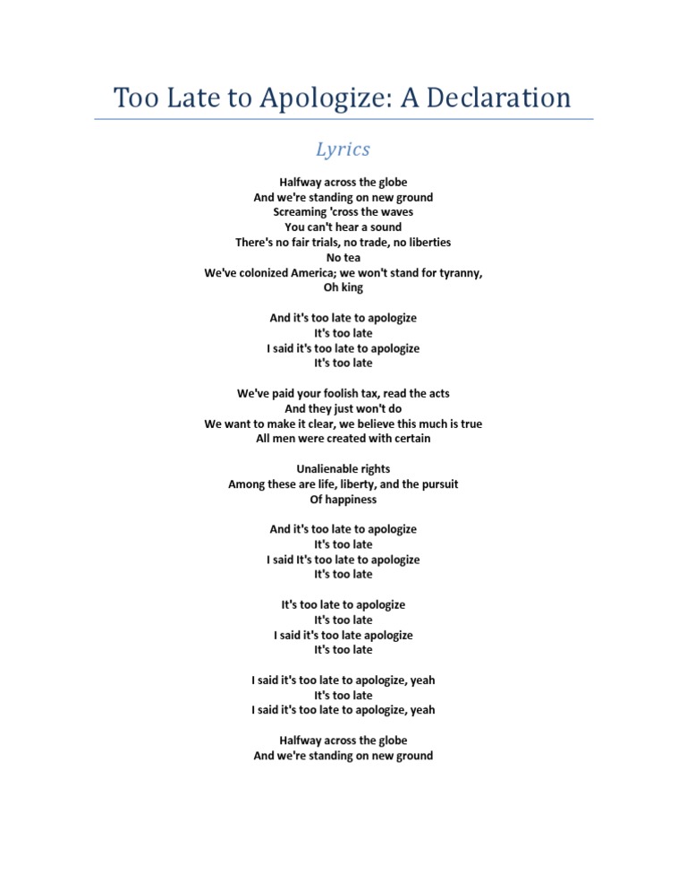 Too Late To Apologize A Declaration Lyrics | PDF | Law | Poetry