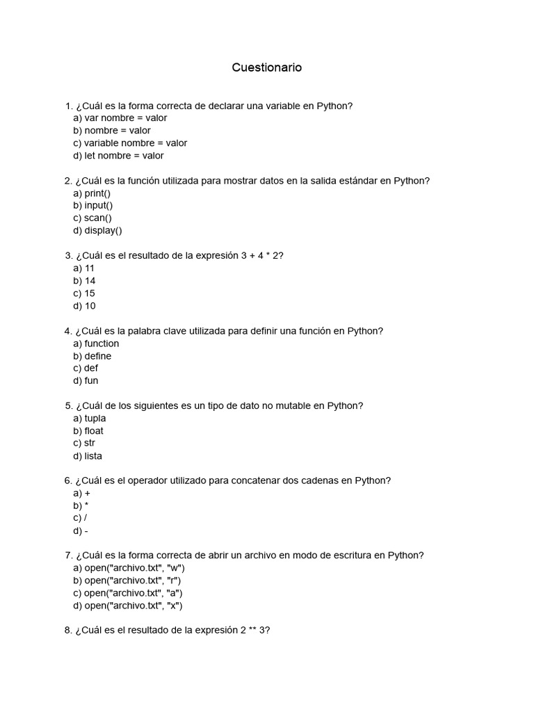 Preguntas Aleatorias Python | PDF