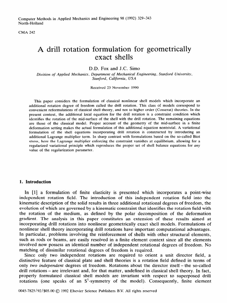 Simo Fox Drilling Rotation Formulation (Theoretical Work) | PDF