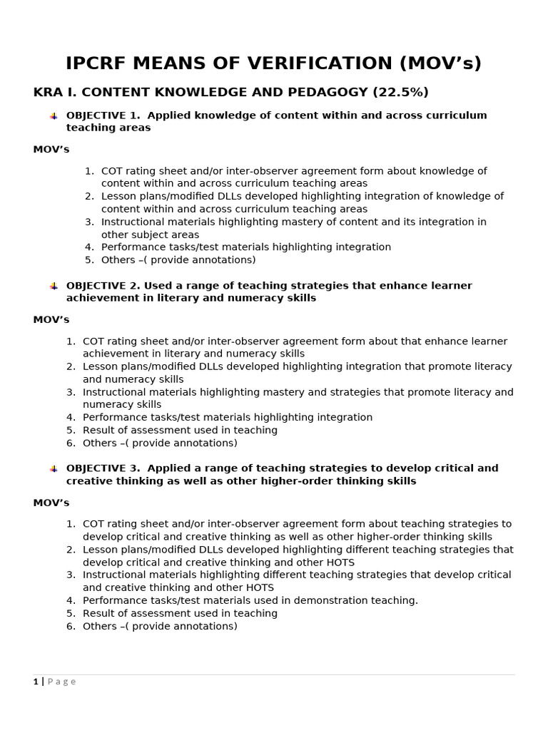 IPCRF Verification and Objectives | PDF | Lesson Plan | Learning