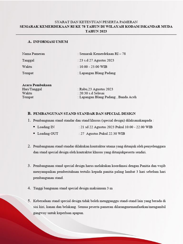 Syarat Peserta Pameran RI 78 2023 | PDF