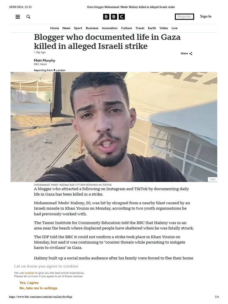 Gaza Blogger Mohammad 'Medo' Halimy Killed in Alleged Israeli Strike | PDF