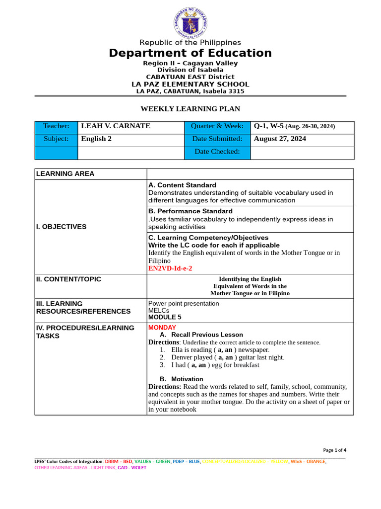 WHLP English-2 Q1 W5-1 | PDF