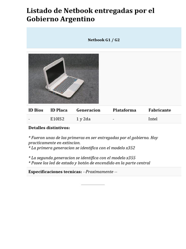 Listado de Netbook Entregadas Por El Gobierno Argentino | PDF
