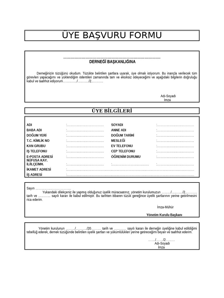 Dernek Uye Basvuru Formu Ornegi | PDF Dernek Uye Basvuru Formu Ornegi | PDF
