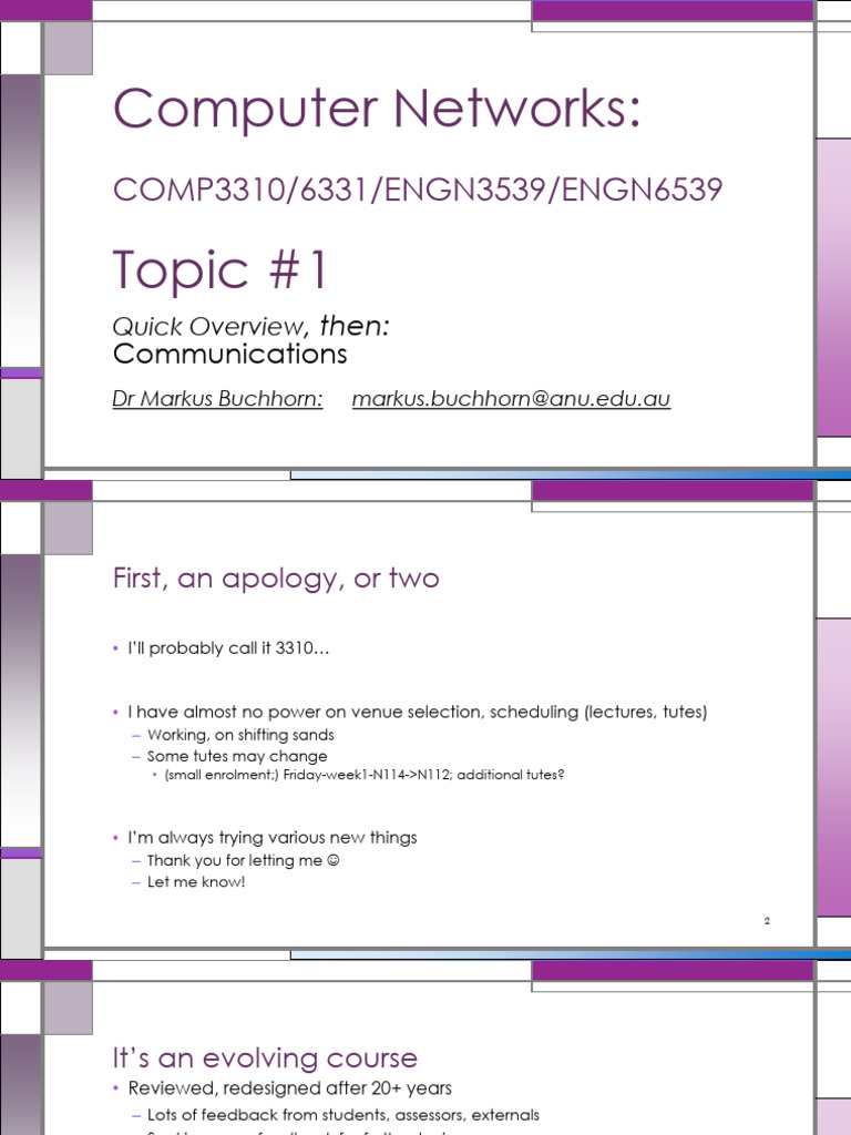 COMP3310 - T1 - Overview, Communications | PDF