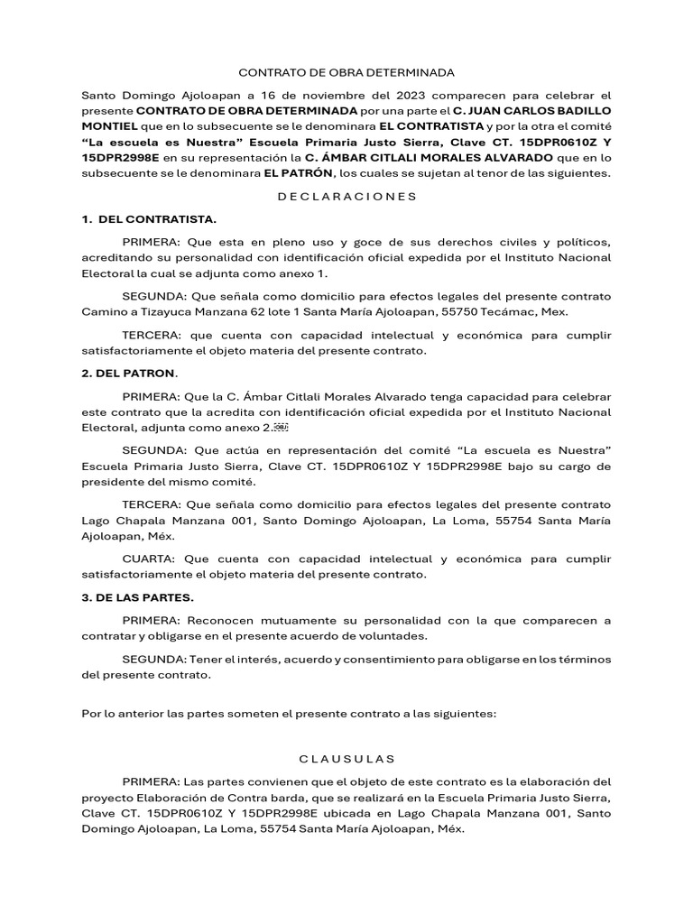 Contrato de Obra Determinada | PDF