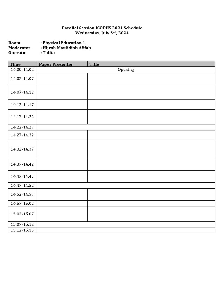 Final Parallel Session ICOPHS 2024 Schedule | PDF | Physical Education
