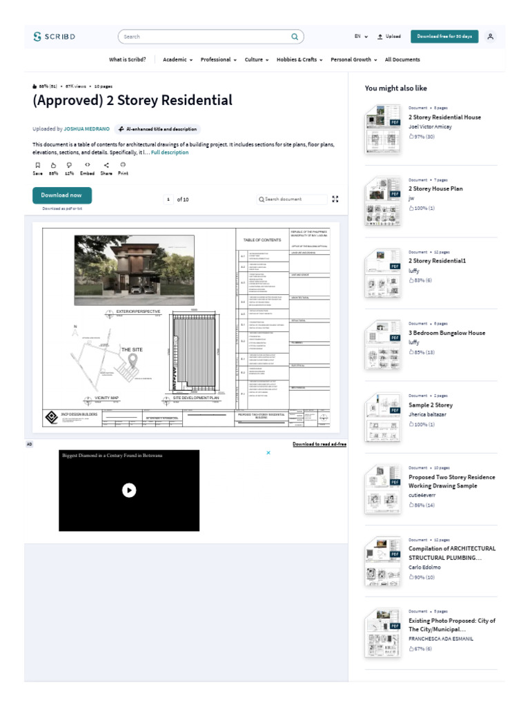 WWW Scribd Com Document 564179859 Approved 2 Storey Residential | PDF | Document | Publishing
