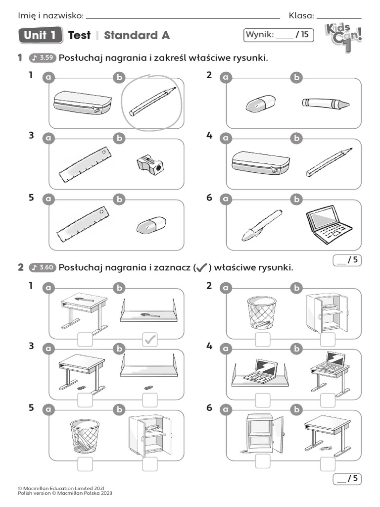 Kids-Can 1 Test Unit-1 Standard-A | PDF