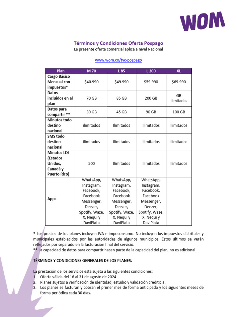 16-08 T Rminos y Condiciones Oferta Pospago Masivo | PDF