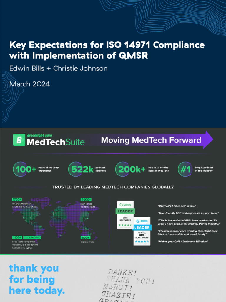 Key Expectations For ISO 14971 Compliance With Implementation of QMSR | PDF