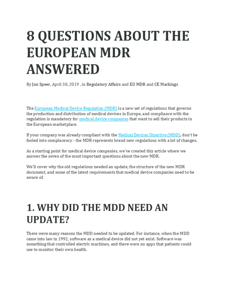 8 Questions About The European MDR Answered | PDF | Medical Device | Medicine