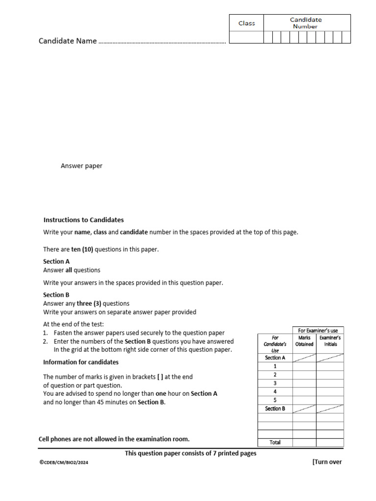 Grade 12 Biology Mock Exam Paper | PDF | Dominance (Genetics)