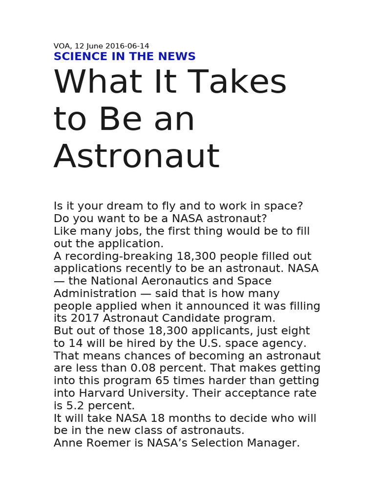 What It Takes To Be An Astronaut | PDF