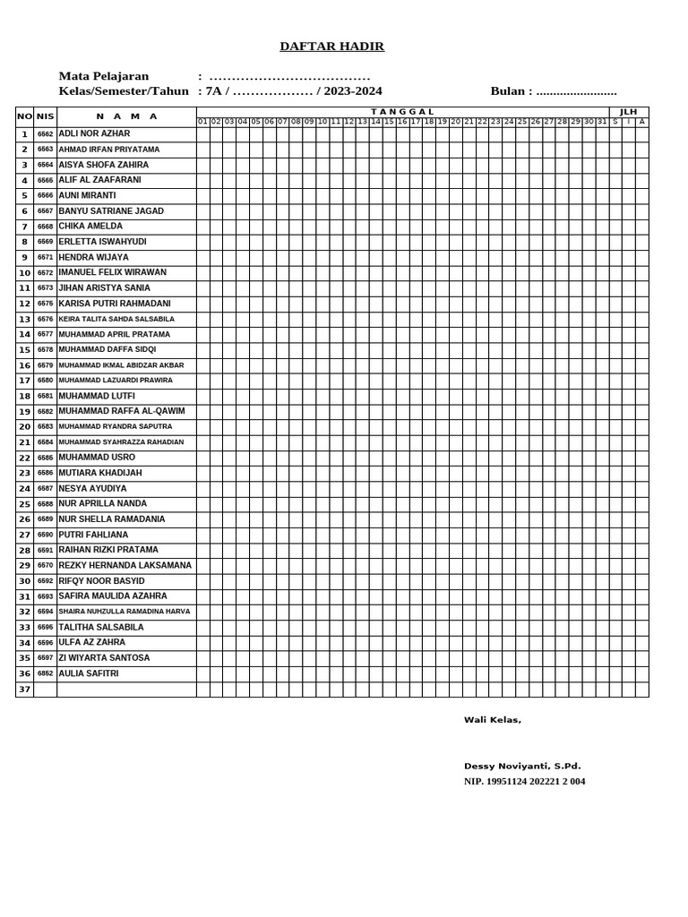 Absen Siswa Tahun Pelajaran 2023 - 2024 - Fix | PDF