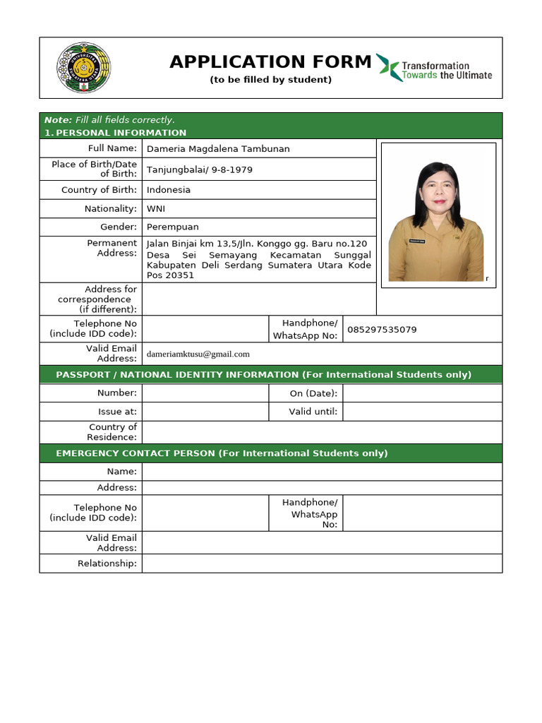 1. Application Form for Students | PDF