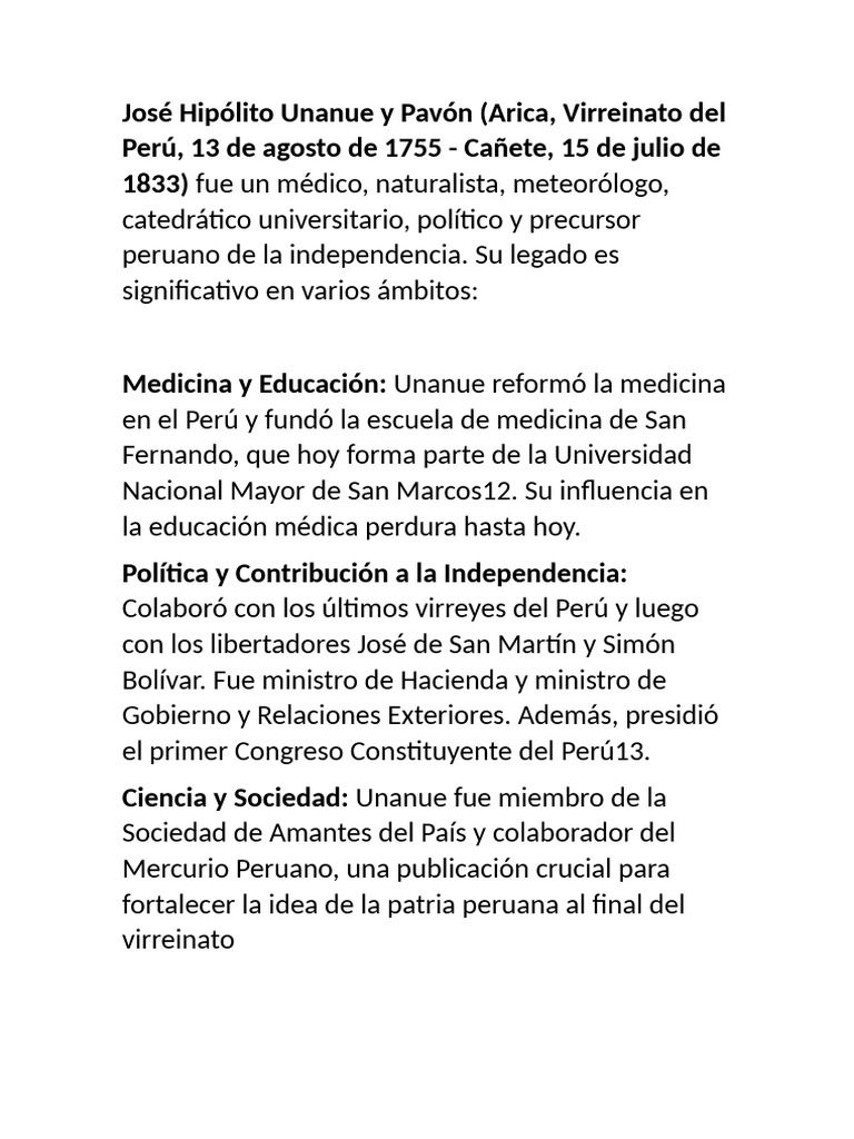 José Hipólito Unanue y Pavón | PDF