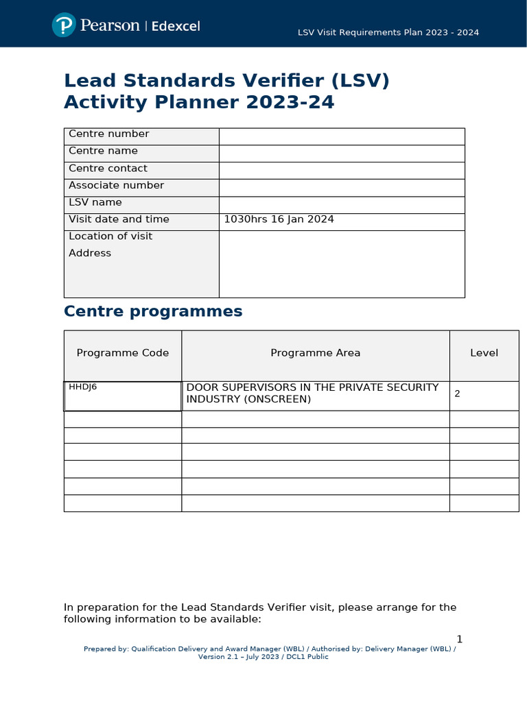 LSV Actvity Plan | PDF