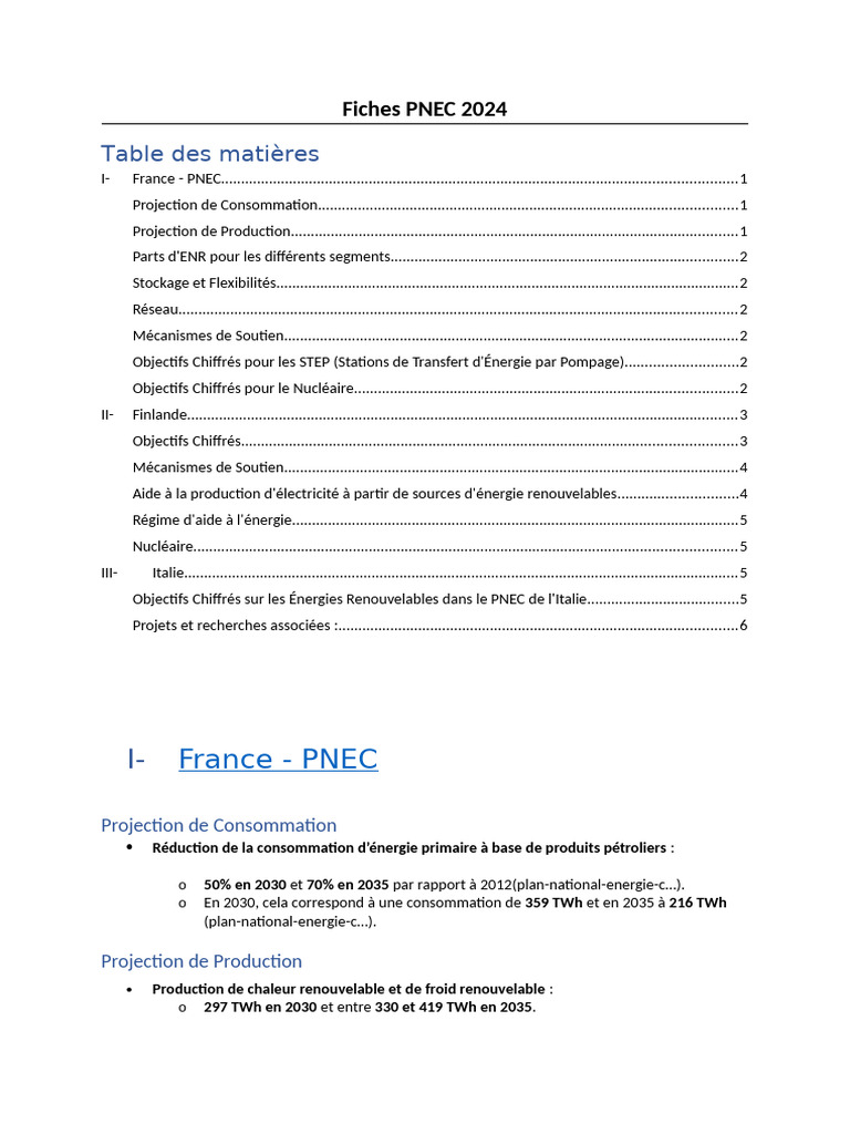 Fiches PNEC Pays 1 | PDF