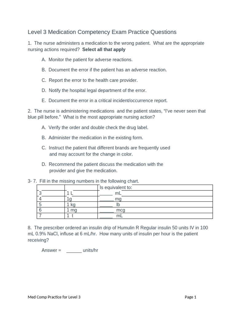 Med Competency Practice For Level 3 | PDF | Clinical Medicine | Drugs