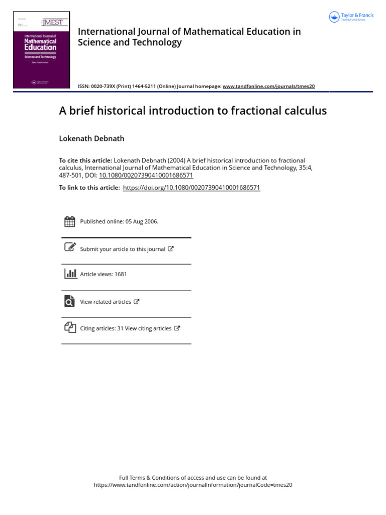 A Brief Historical Introduction To Fractional Calculus | PDF