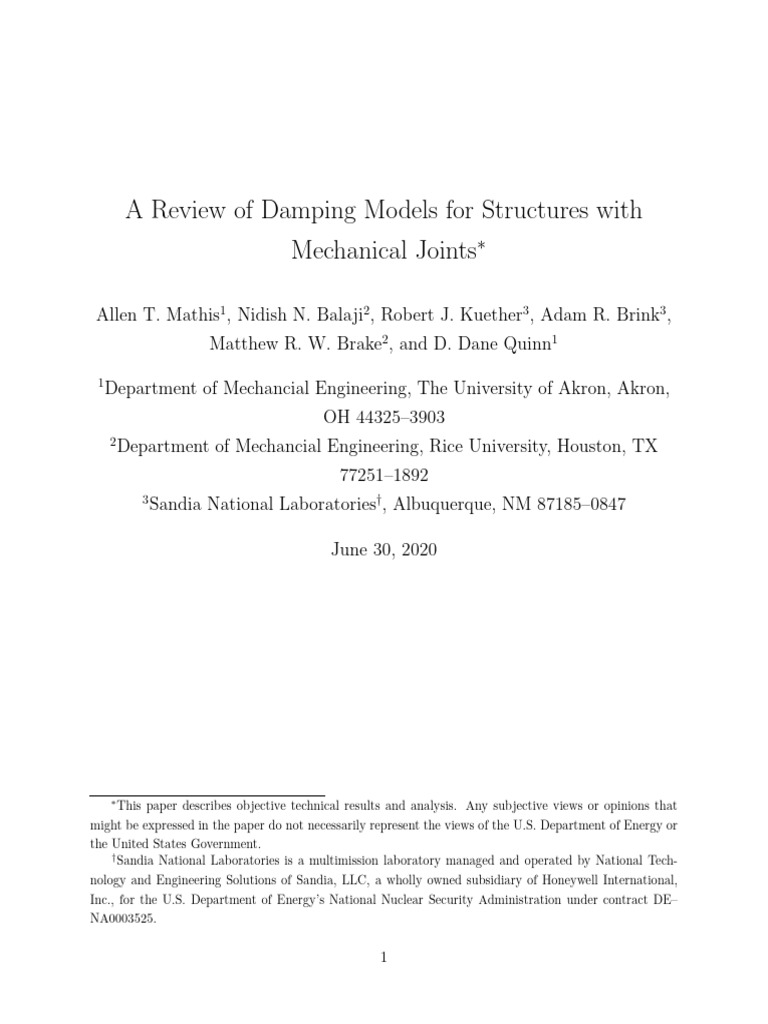 A Review of Damping Models for Structures With | PDF