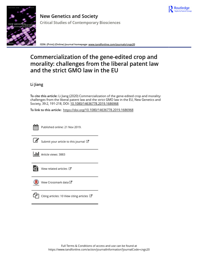 Commercialization of The Gene-Edited Crop and Morality Challenges From ...