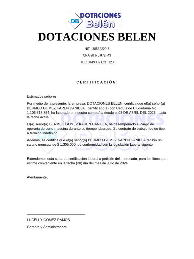 Carta Laboral Karen (Editable) | PDF